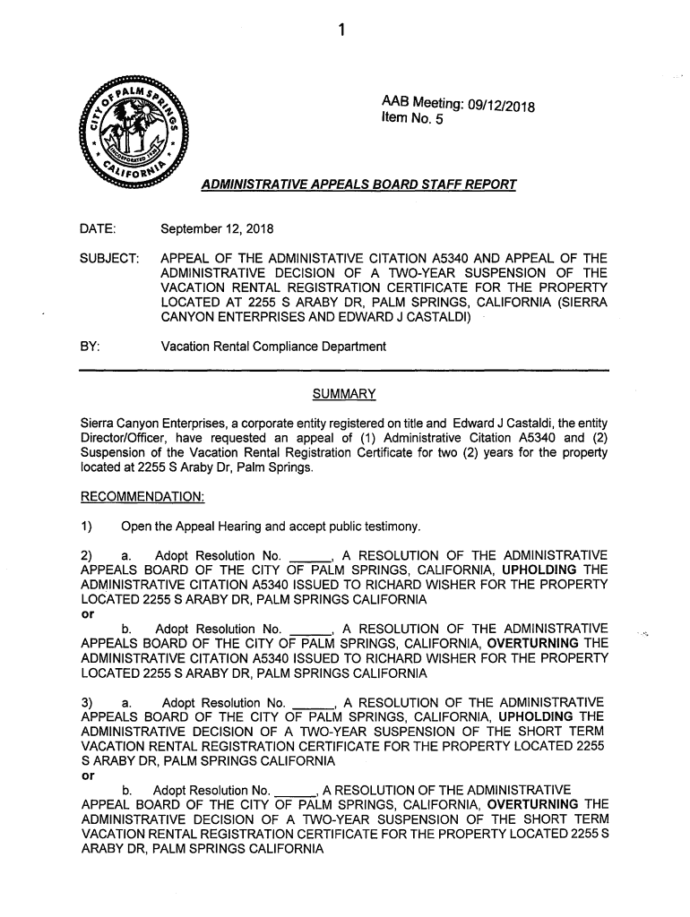 Fillable Online APPEAL OF THE ADMINISTATIVE CITATION A5340 AND APPEAL OF THE Fax Email Print ...