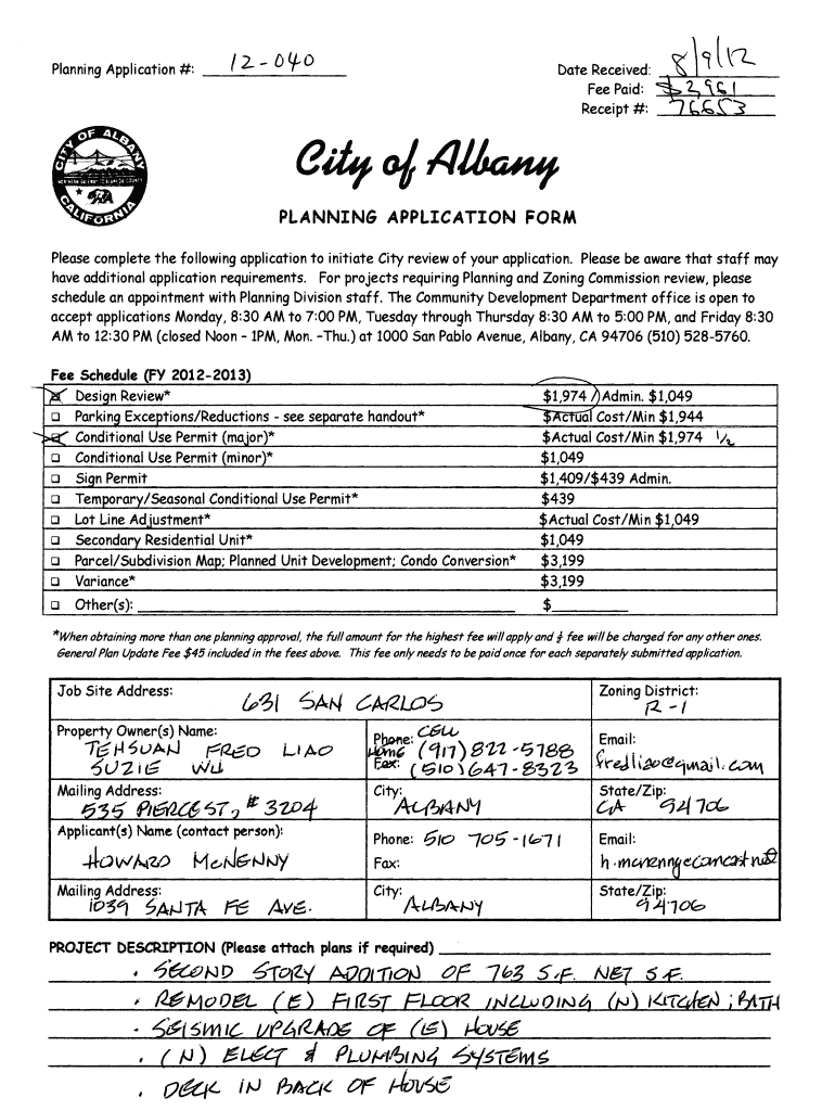 Fillable Online Planning Application #: Fax Email Print - pdfFiller
