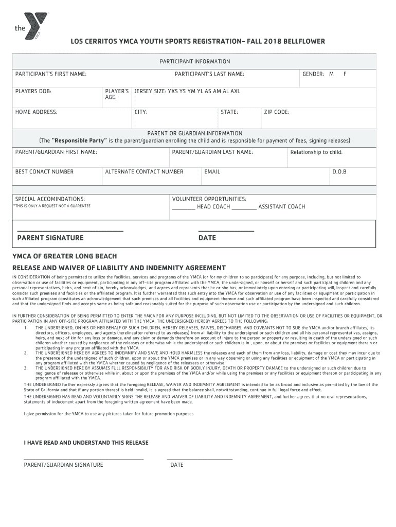 Fillable Online los cerritos ymca youth sports registration - YMCA of Greater ... Fax Email ...