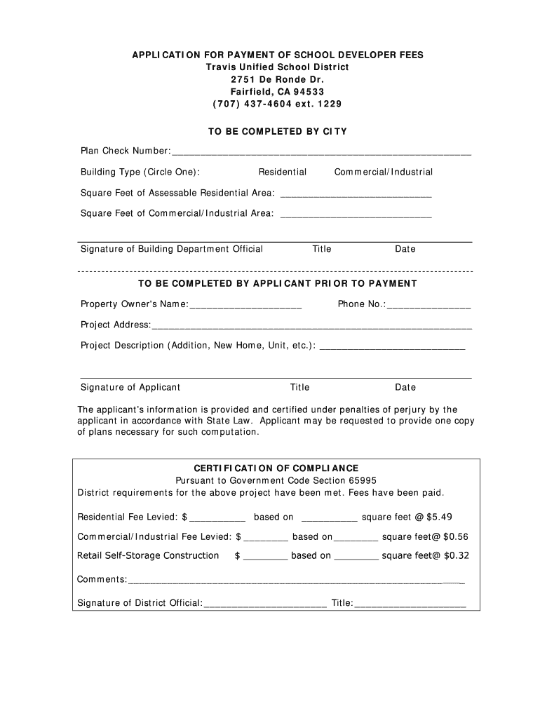 Fillable Online APPLICATION FOR PAYMENT OF SCHOOL DEVELOPER ... Fax Email Print - pdfFiller