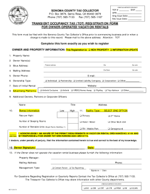 Fillable Online TOT Registration Form for Owner-Operated Vacation ...