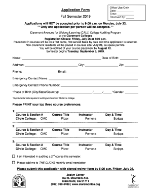 Fillable Online Office Use Only Application Form Date: Time: Fall ...