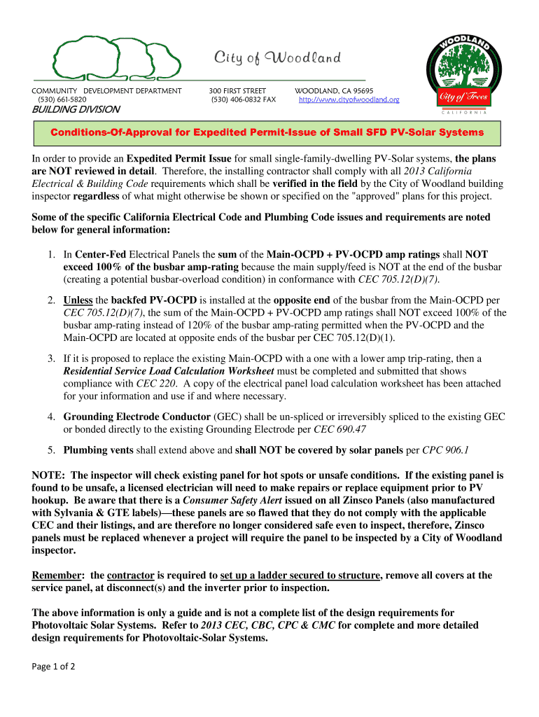 Fillable Online Conditions of Approval for Expedited Permits - SFD ...