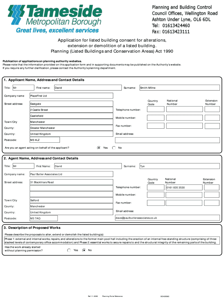 Fillable Online Planning Application Enquiries - Tameside Fax Email Print - pdfFiller