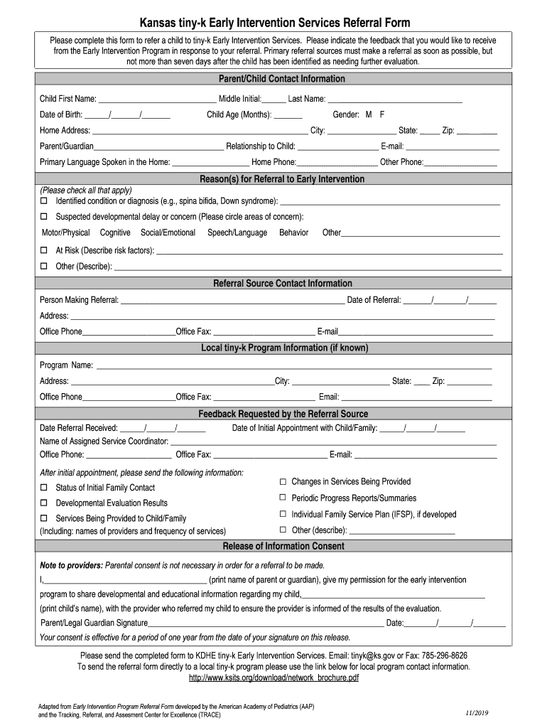 Fillable Online Kansas tiny-k Early Intervention Services Referral Form ...