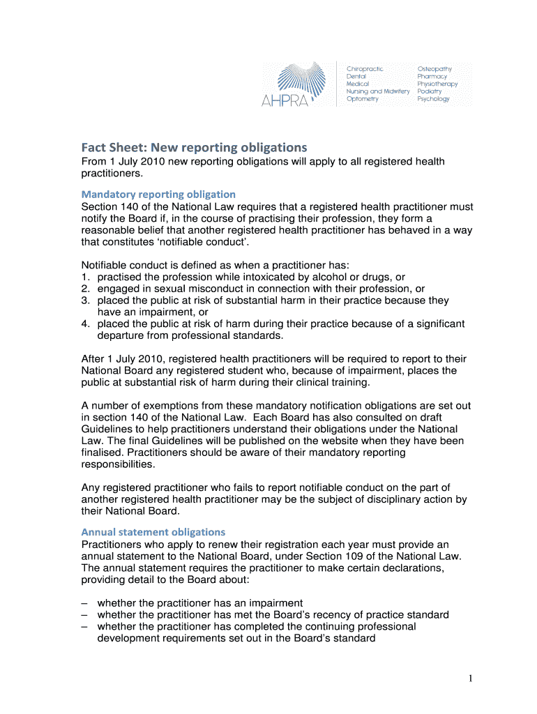 Fillable Online AHPRA Reporting Obligations Fact Sheet Fax Email Print ...