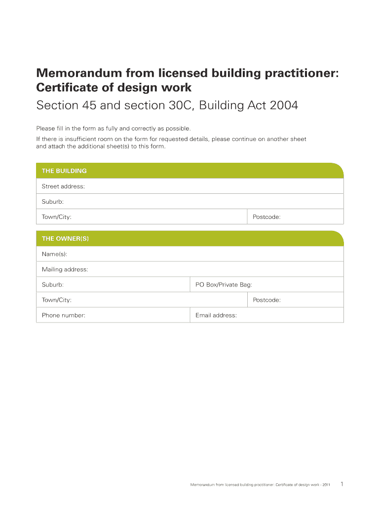 Fillable Online Memorandum from licensed building practitioner ...