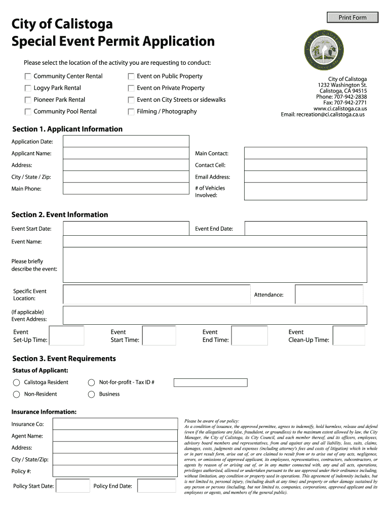 Fillable Online Special Events Permit Application. Adobe Designer ...