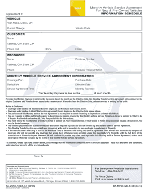 Fillable Online Vehicle Service Agreements Kansas City Area Toyota ...