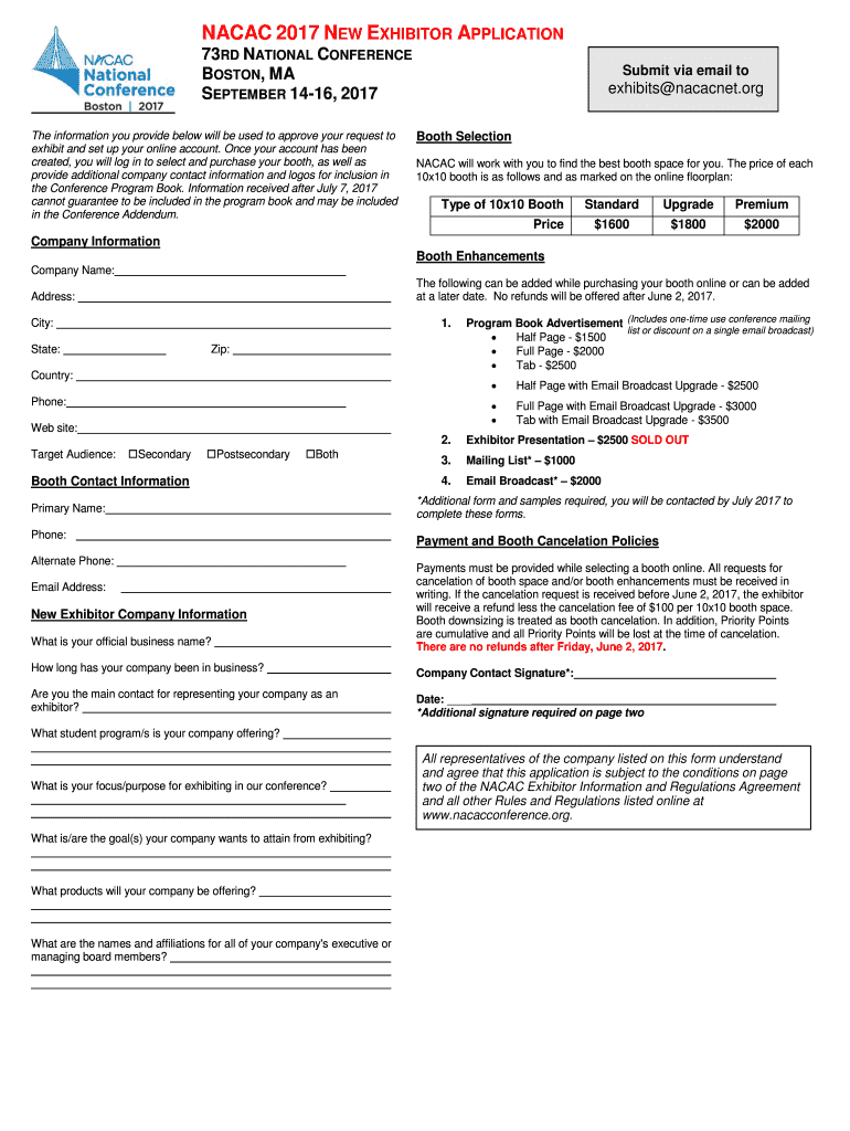 Fillable Online Exhibit - NACAC Conference Fax Email Print - pdfFiller
