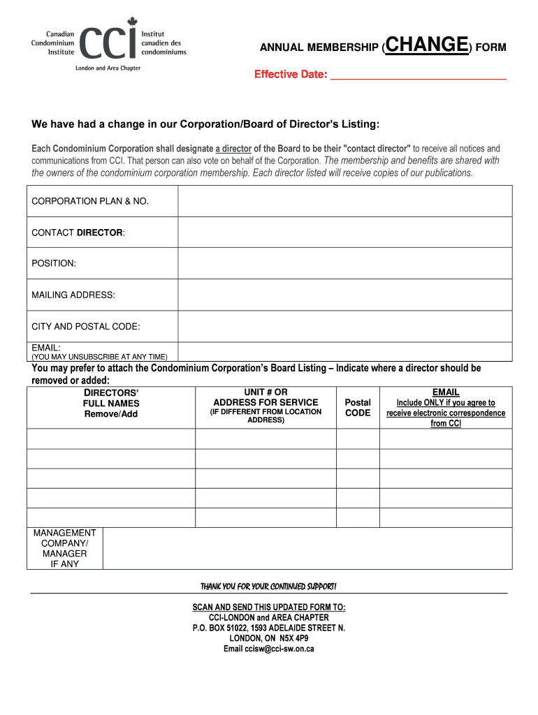 Fillable Online ANNUAL MEMBERSHIP (CHANGE) FORM Effective Date: Fax ...