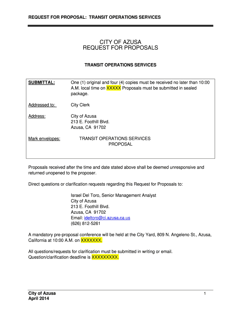 Fillable Online C-1 PW - Attachment - Azusa Transit RFP.doc Fax Email ...