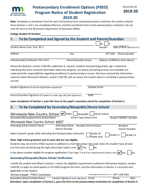 Fillable Online Postsecondary Enrollment Options (PSEO) Program Notice ...