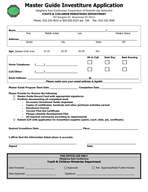 Fillable Online Master Guide Investiture Application - Allegheny East ...