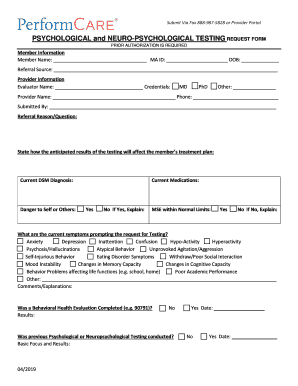 Fillable Online Psychological and Neuro-Psychological Testing Request ...