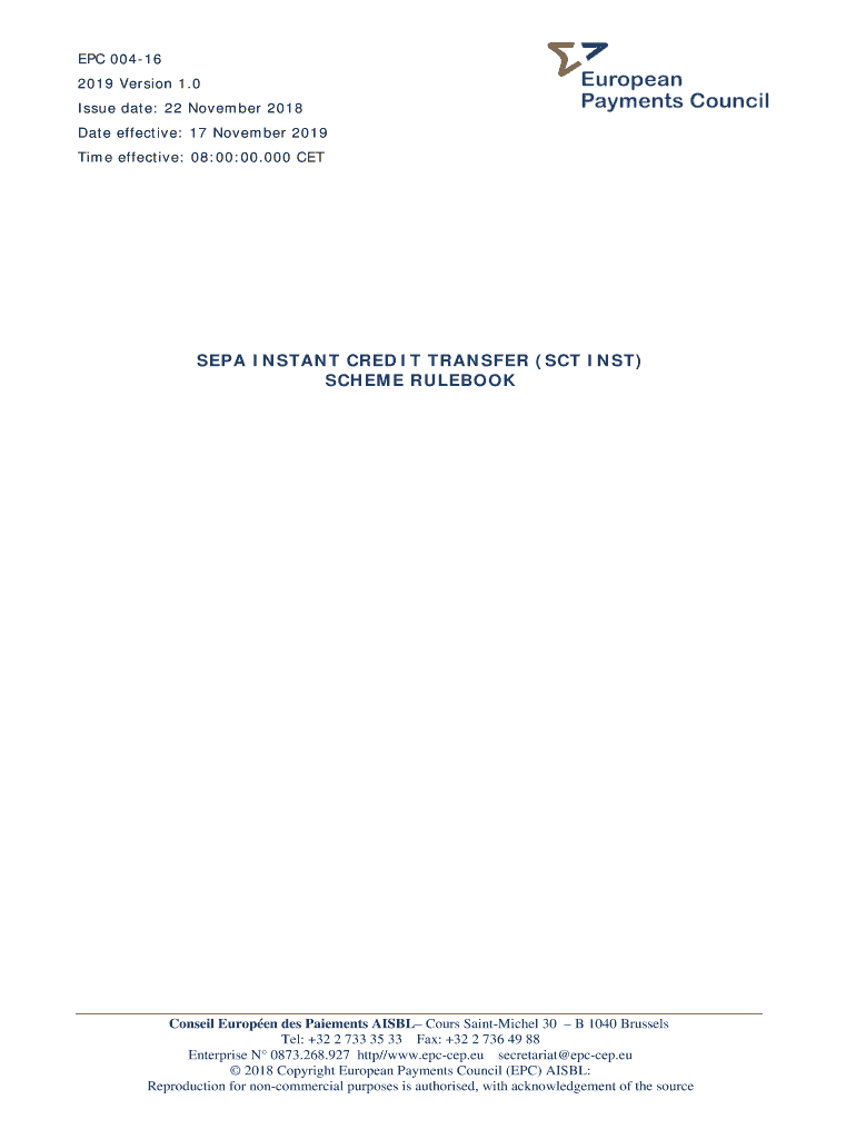Fillable Online sepa instant credit transfer scheme interbank ...