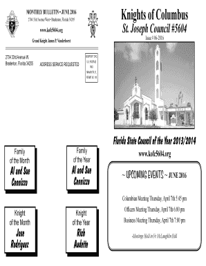 Fillable Online MONTHLY BULLETIN JUNE 2016 Knights of Columbus www ...