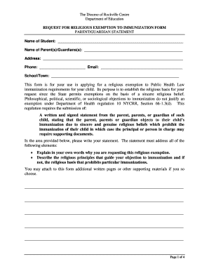 Fillable Online REQUEST FOR RELIGIOUS EXEMPTION TO IMMUNIZATION ... Fax ...