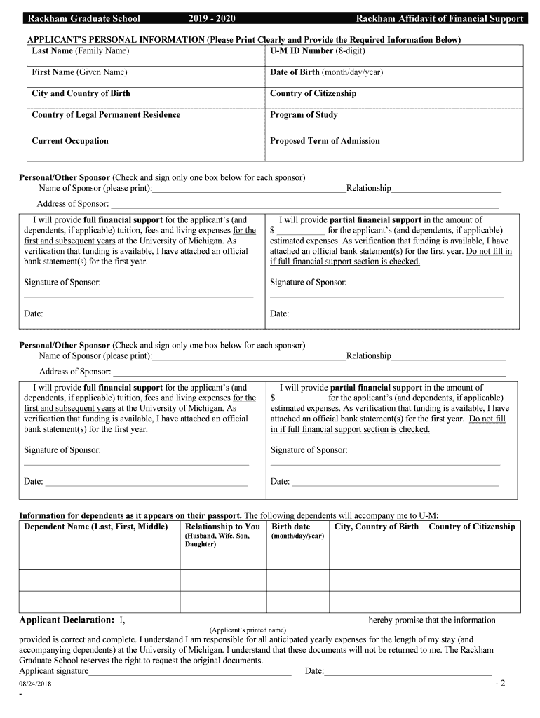 Fillable Online secure rackham umich Rackham Affidavit of Financial ...