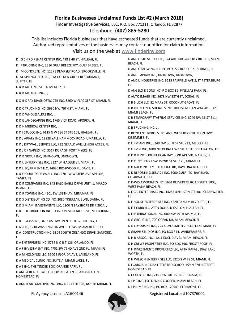 Fillable Online Florida Business Unclaimed Funds DG - unclaimed ...