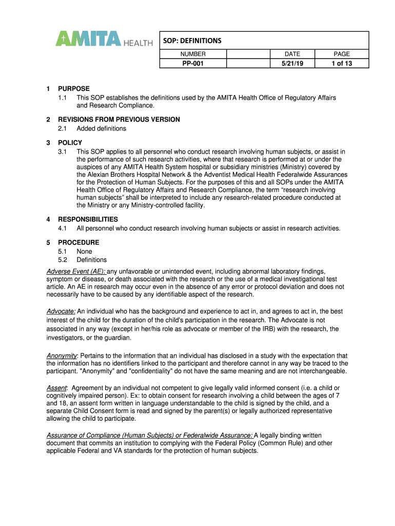 Fillable Online human subject research determination guide - AMITA Health Fax Email Print ...
