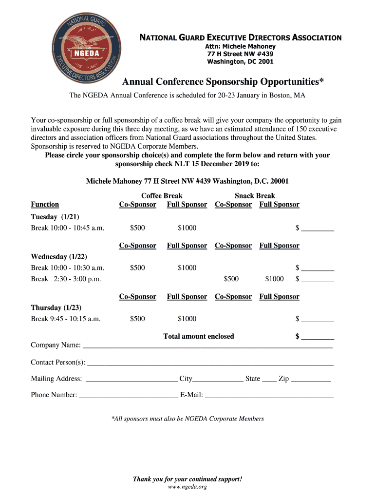 Fillable Online 2020 Sponsor Form (PDF) - National Guard Executive ...