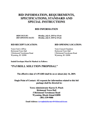 Fillable Online bid information, requirements, specifications, standard ...