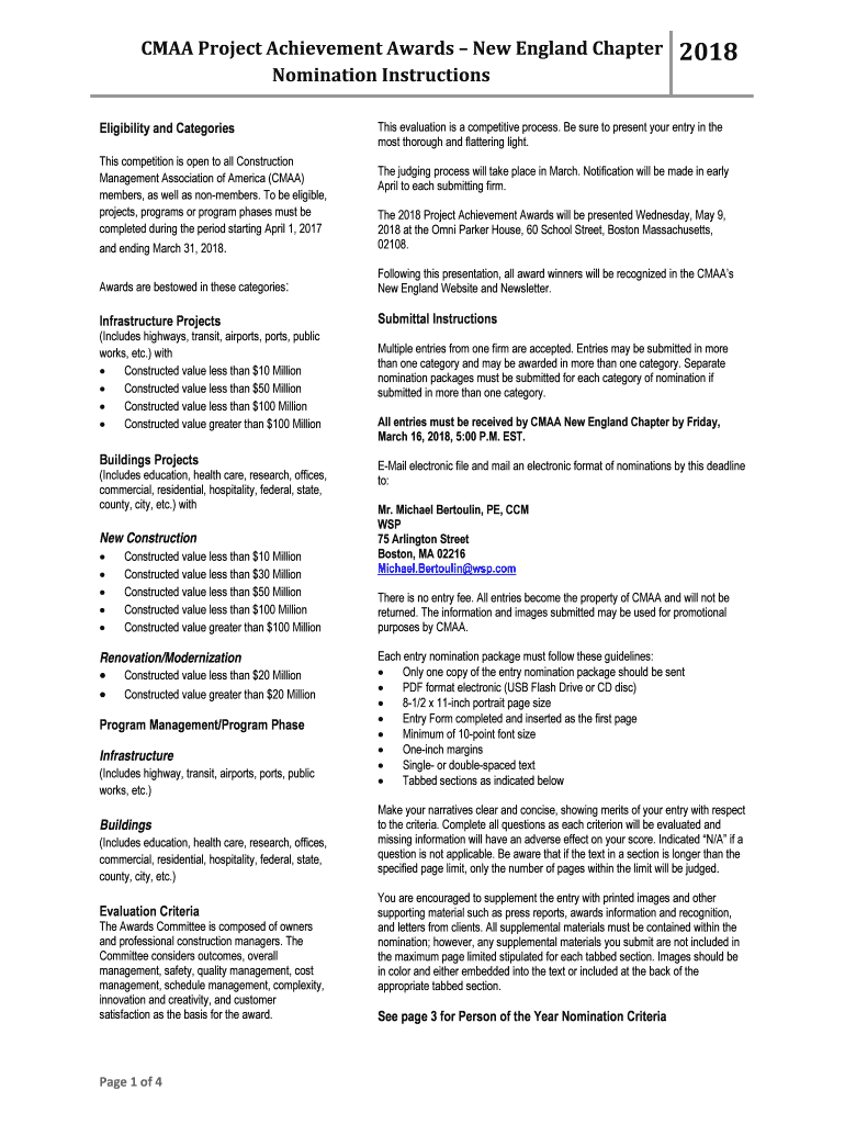 Fillable Online CMAA Project Achievement AwardsNew England Chapter ... Fax Email Print - pdfFiller