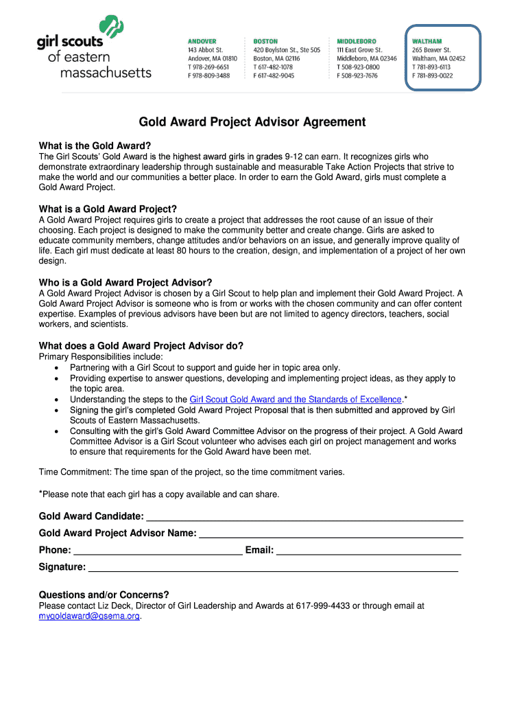 Fillable Online The Girl Scout Gold Award: A Guide for Project Advisors ...