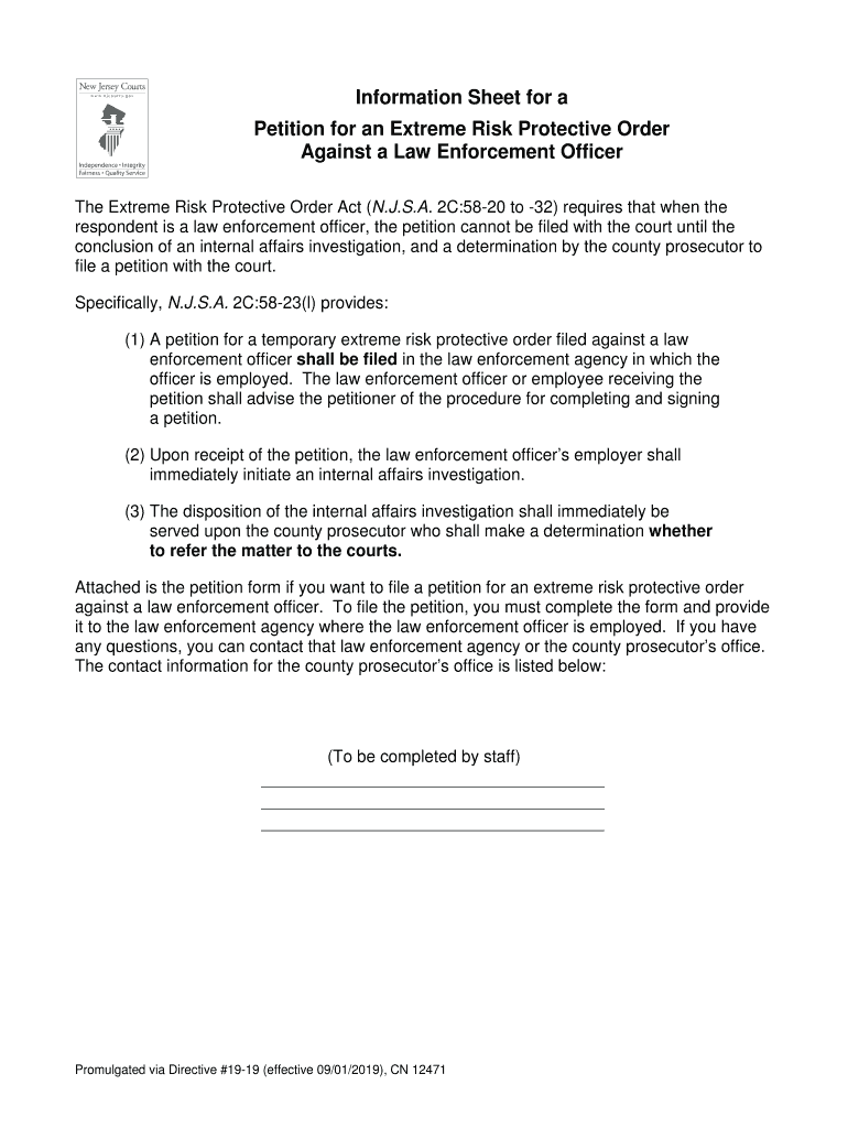 Fillable Online Information Sheet for a Petition for an Extreme Risk ...