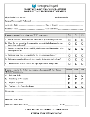 Fillable Online Obstetrics and Gynecology Proctoring Form 6-15-12.doc ...