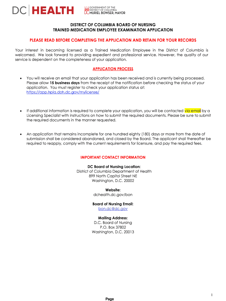 Fillable Online dchealth dc Trained Medication Employees Application ...