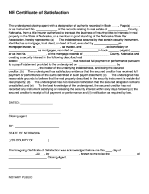Fillable Online NE Certificate of Satisfaction Fax Email Print - pdfFiller