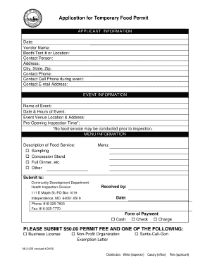 Fillable Online Application for Temporary Food Permit - City of ...