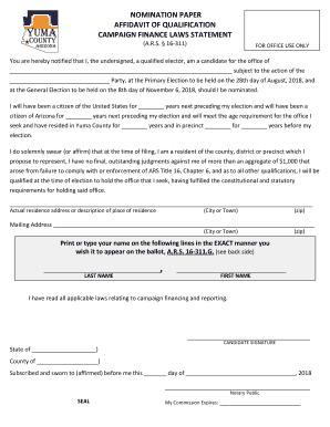 Fillable Online NOMINATION PAPER AFFIDAVIT OF QUALIFICATION CAMPAIGN ...