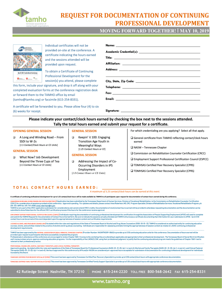 Fillable Online REQUEST FOR DOCUMENTATION OF CONTINUING PROFESSIONAL ...