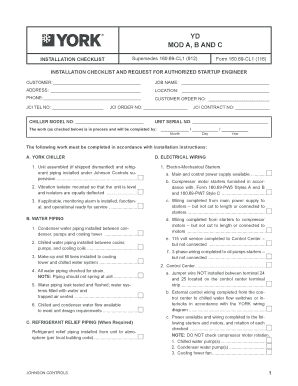 Fillable Online YD Mod A, B and C Installation And Start-Up Checklist ...
