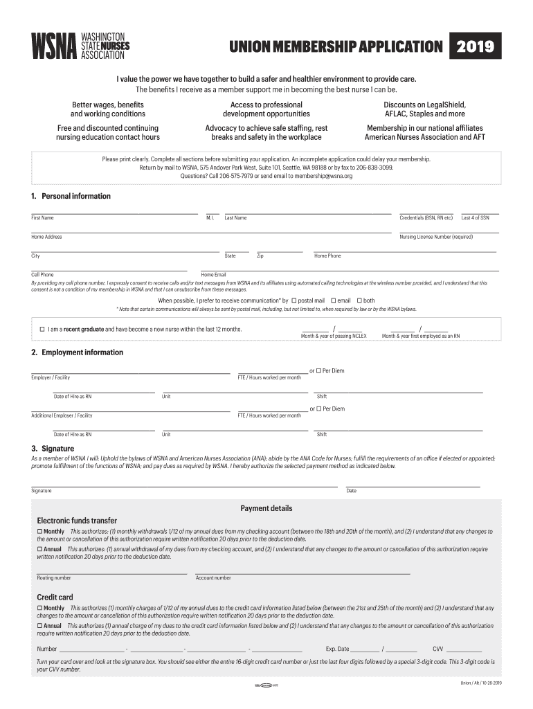 Fillable Online cdn wsna 2019 union membership information - Washington ...