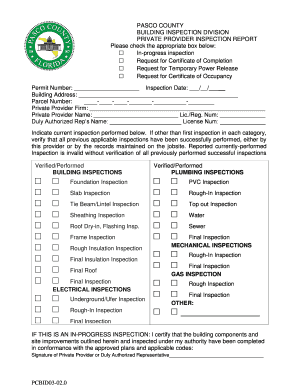 Fillable Online Private Provider Inspection Report - Pasco County Fax ...