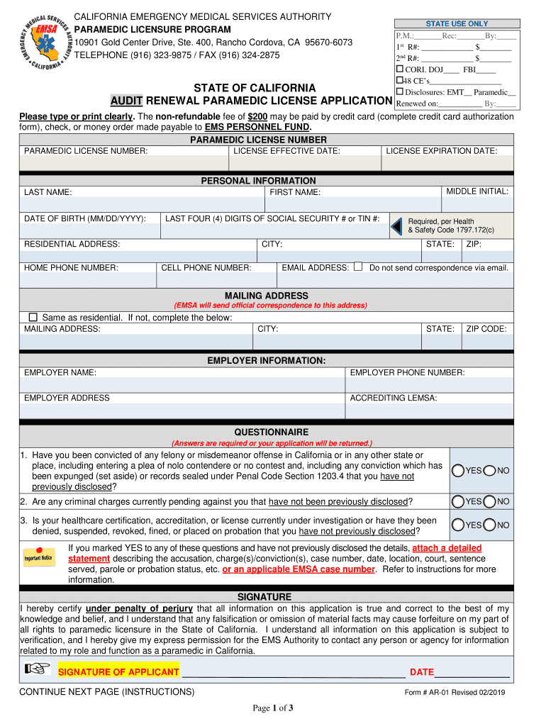 Fillable Online emsa ca California Emergency Medical Services Authority ...