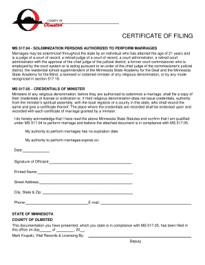 Fillable Online Certificate of Filing Credentials of Ordination. Filing ...