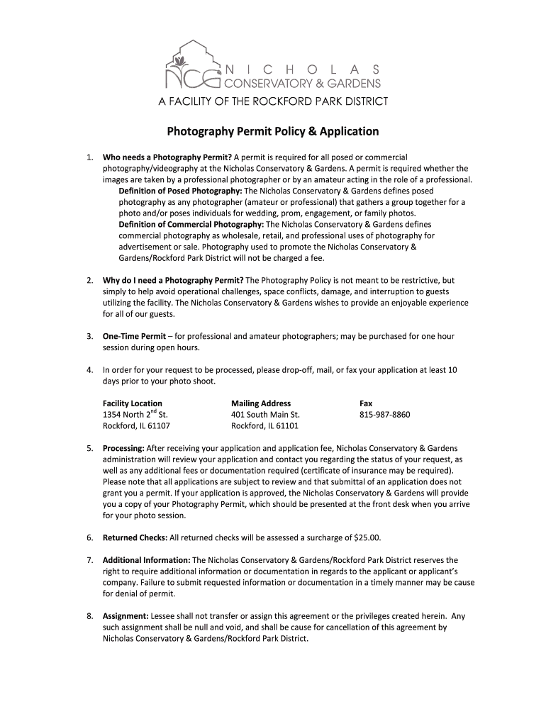 Fillable Online Fillable Online Photography Permit Policy Application ...