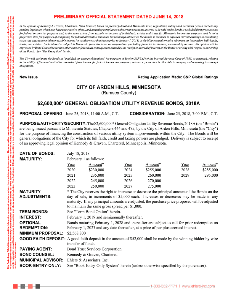 Fillable Online PRELIMINARY OFFICIAL STATEMENT DATED JUNE 14, 2018 Fax Email Print - pdfFiller