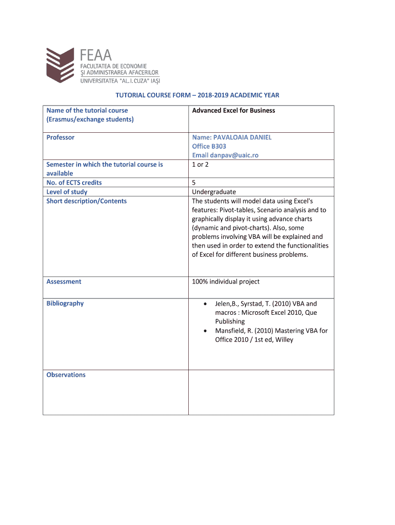 Fillable Online Advanced Excel for Business Fax Email Print - pdfFiller