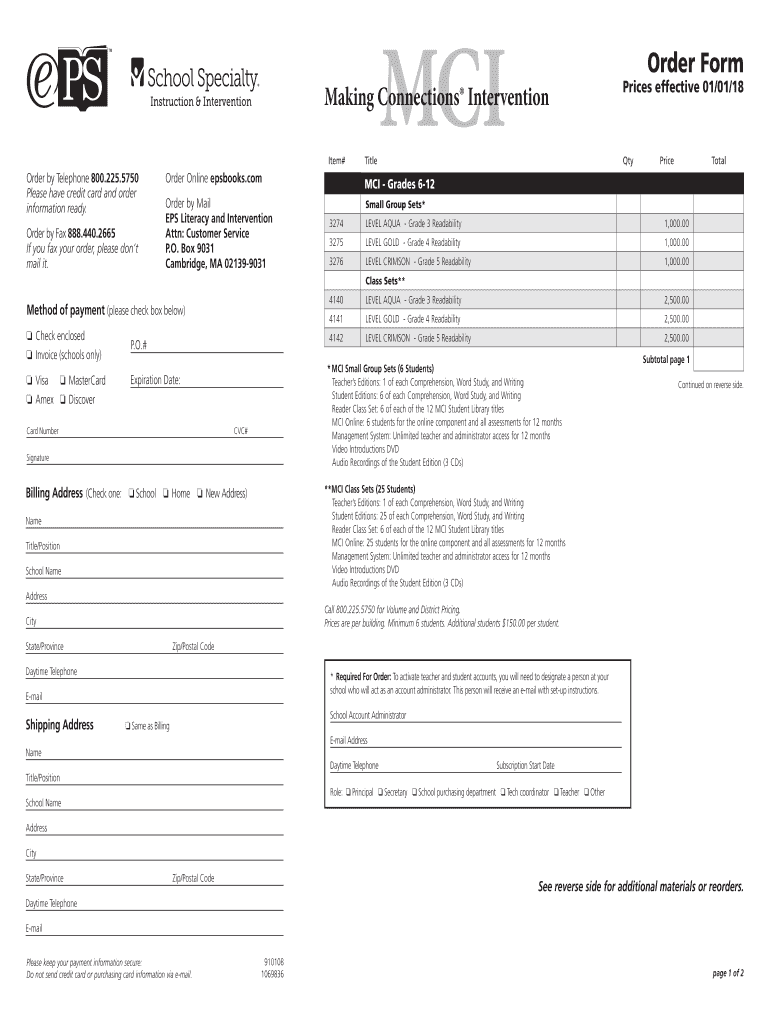 Fillable Online Fillable Online MCI Order Form - School Specialty Fax ...