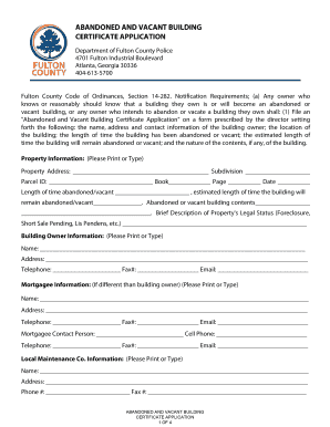 Fillable Online Abandoned & Vacant Building Application Form Fax Email ...