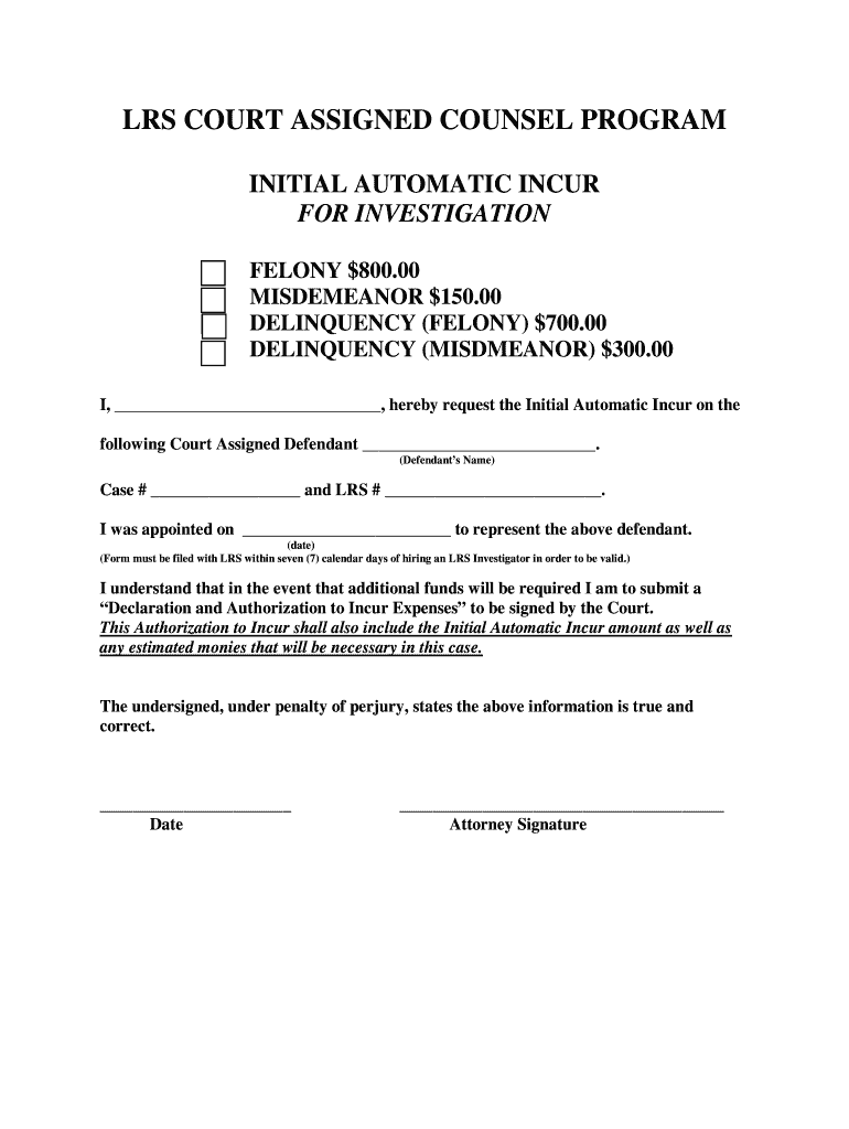 Fillable Online LRS COURT ASSIGNED COUNSEL PROGRAM Fax Email Print ...