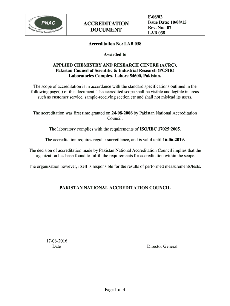 Fillable Online pnac org ACCREDITATION DOCUMENT - Pakistan National ...