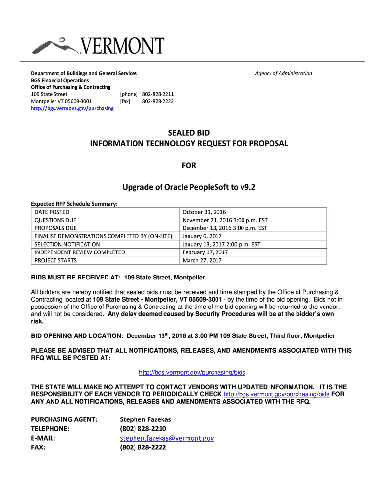 Fillable Online SEALED BID REQUEST FOR INFORMATION - bgs.state.vt.us Fax Email Print - pdfFiller