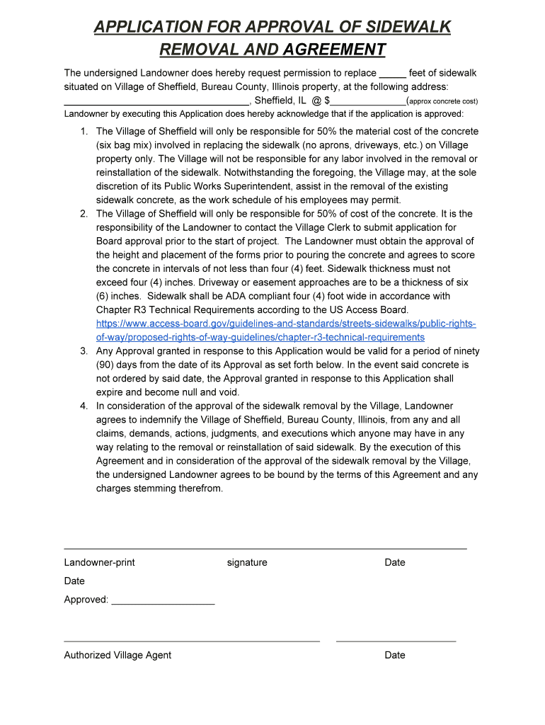 Fillable Online application for approval of sidewalk removal and ...